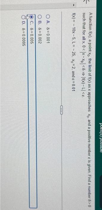 Solved A function f(x), a point x0, the limit of f(x) as x | Chegg.com