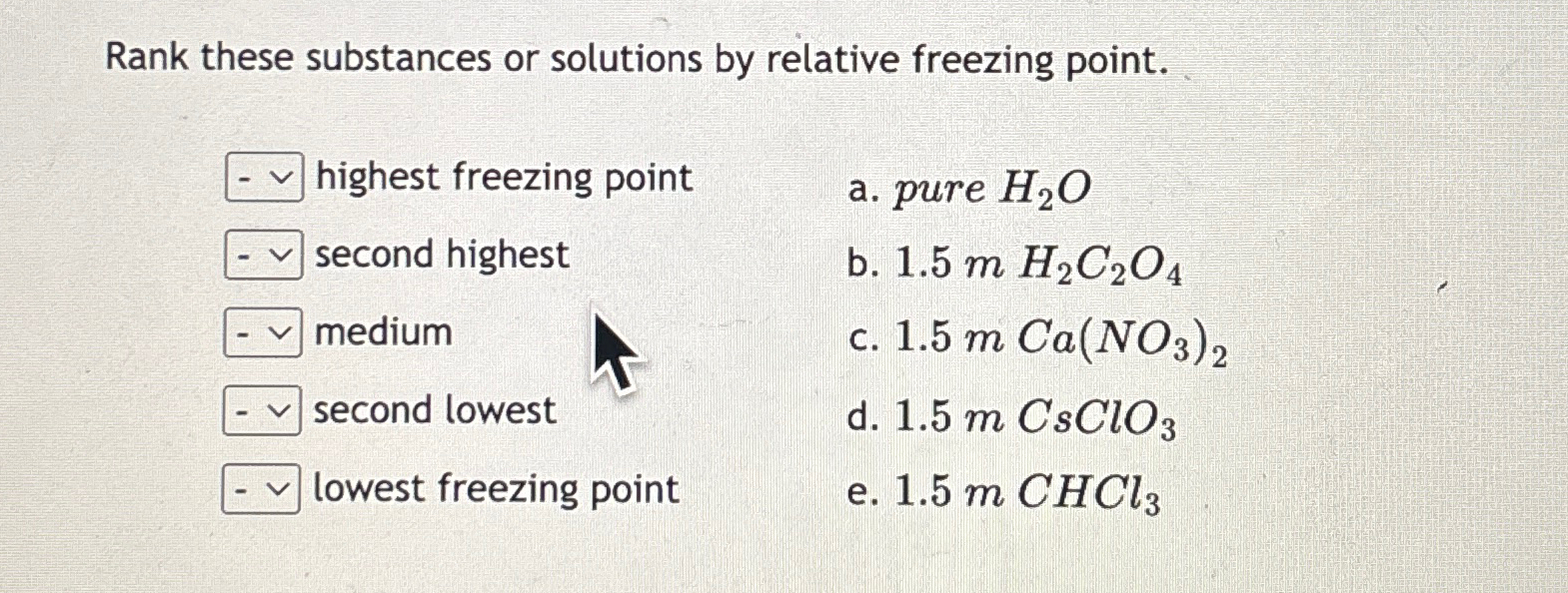 Solved Rank these substances or solutions by relative | Chegg.com