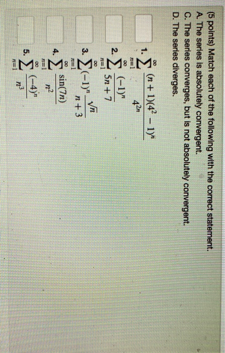 Solved (5 points) Match each of the following with the | Chegg.com