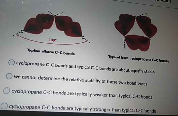 Solved 109° Typical alkane C-C bonds Typical bent | Chegg.com