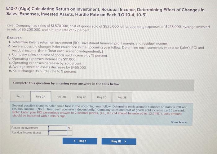 Solved E10-7 (Algo) Calculating Return on Investment, | Chegg.com