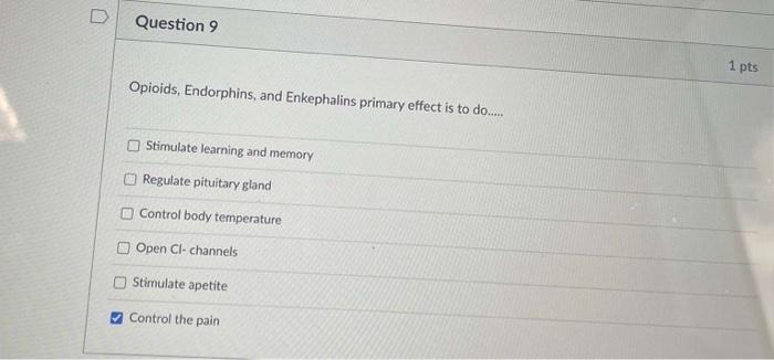 Solved Opioids, Endorphins, and Enkephalins primary effect | Chegg.com