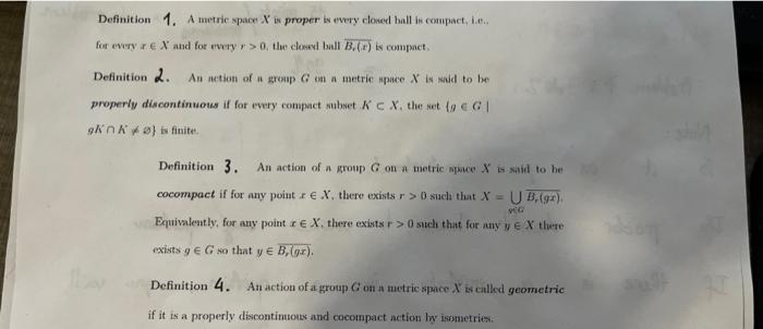 Solved Definition 2. An action of a greap G an a metric | Chegg.com