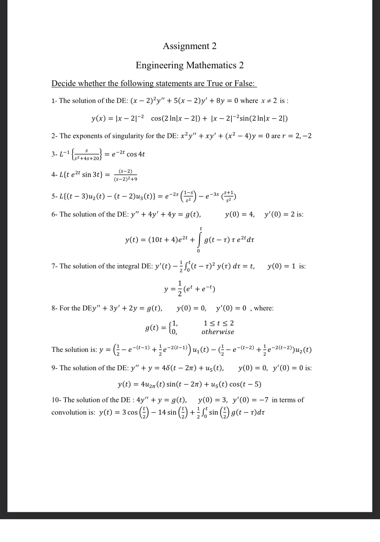 Solved Assignment 2Engineering Mathematics 2Decide whether | Chegg.com