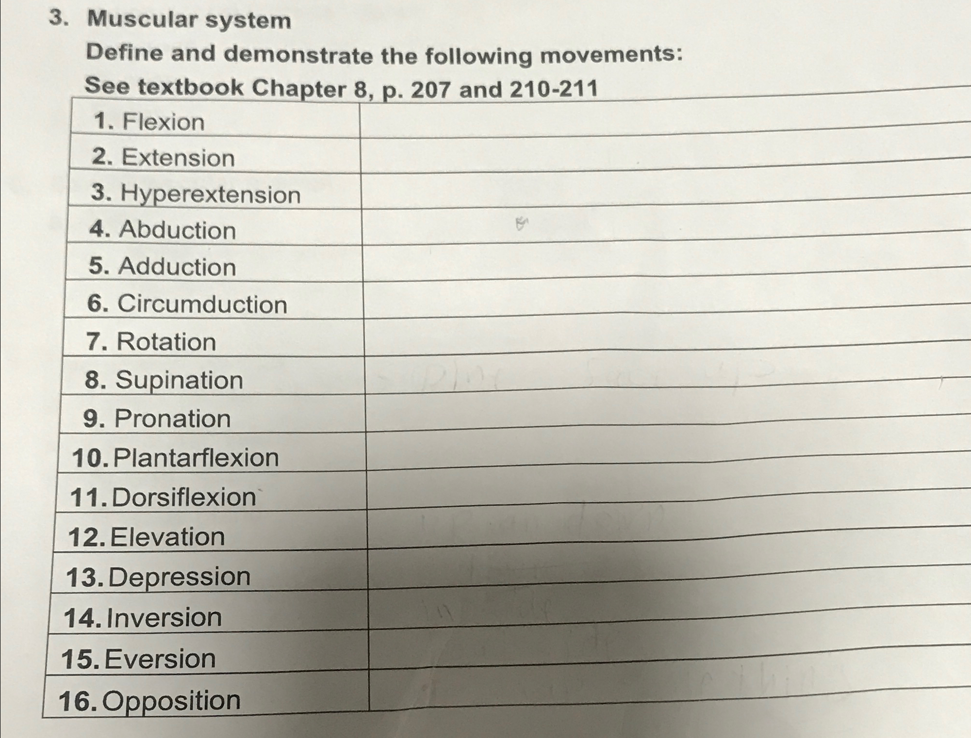 Solved Muscular systemDefine and demonstrate the following | Chegg.com