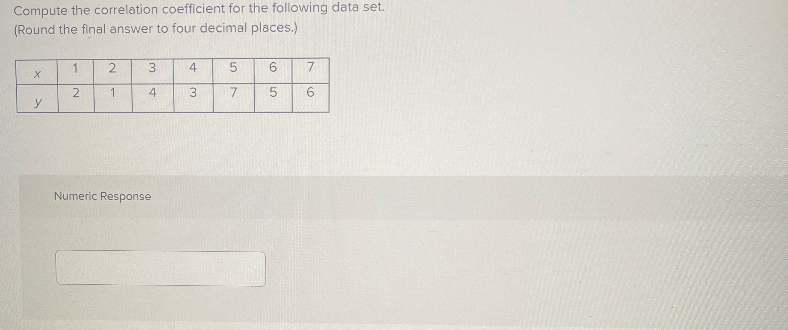 Solved Compute the correlation coefficient for the following | Chegg.com