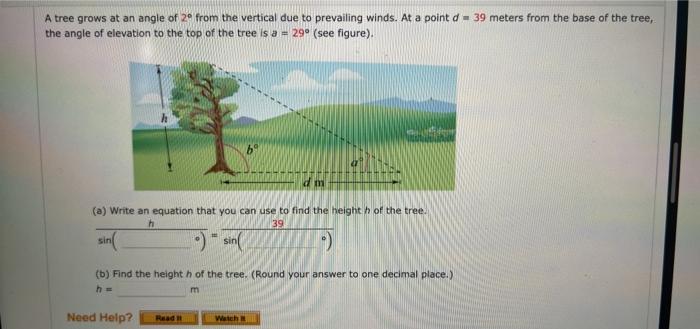 Solved A tree grows at an angle of 2 from the vertical due | Chegg.com