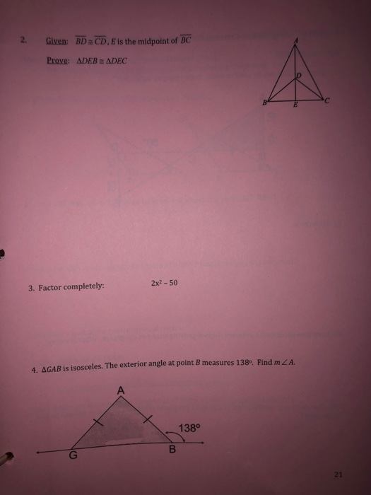 Solved 1. In order to use SAS to prove the following | Chegg.com