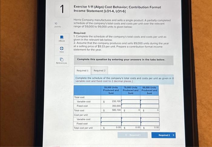 Solved Exercise 1-11 (Algo) Cost Behavior; Contribution | Chegg.com