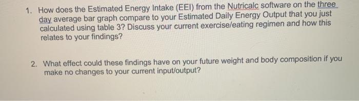 1. How does the Estimated Energy Intake (EEI) from | Chegg.com