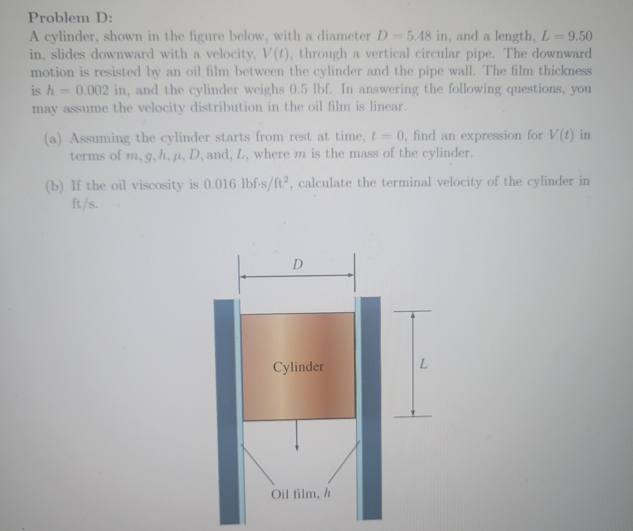 Solved Problem D:A cylinder, shown in the figure below, with | Chegg.com