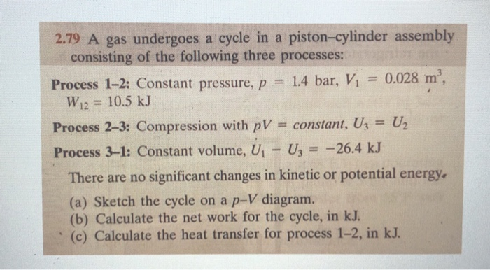 Solved . 2.79 A gas undergoes a cycle in a piston-cylinder | Chegg.com