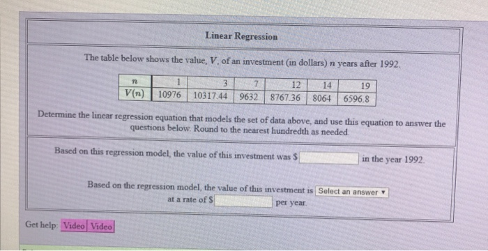 Solved Linear Regression The Table Below Shows The Value V 4965