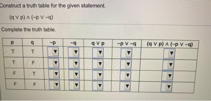 Solved Construct a truth table for the given statement. (q V | Chegg.com Solved Construct a truth table for the given statement. (q V | Chegg.com