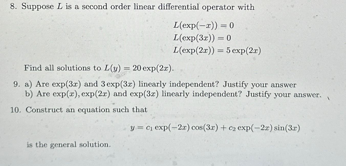 Solved Suppose L ﻿is a second order linear differential | Chegg.com