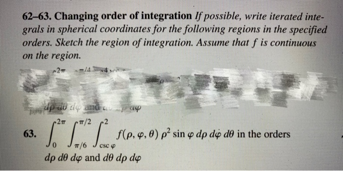 Solved 62–63. Changing order of integration If possible, | Chegg.com