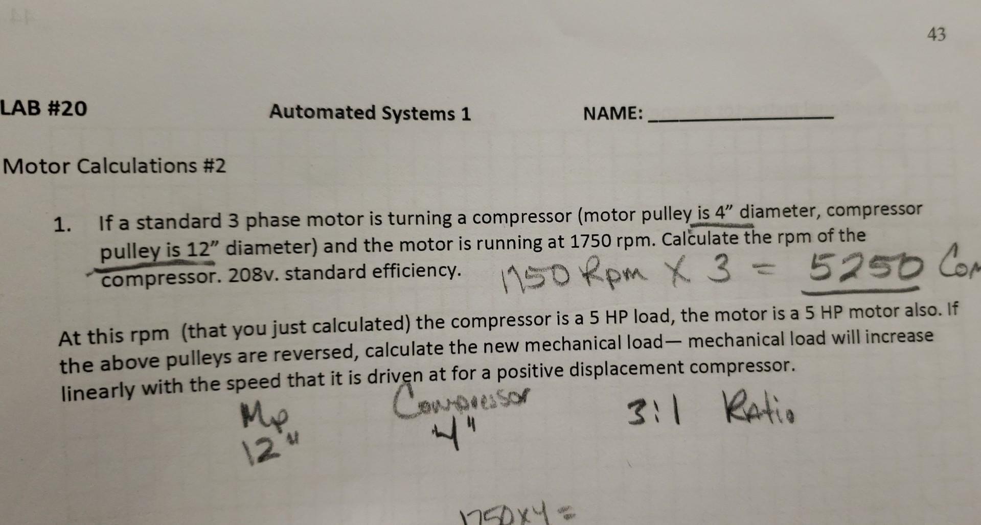 Solved otor Calculations \#2 1. If a standard 3 phase motor | Chegg.com