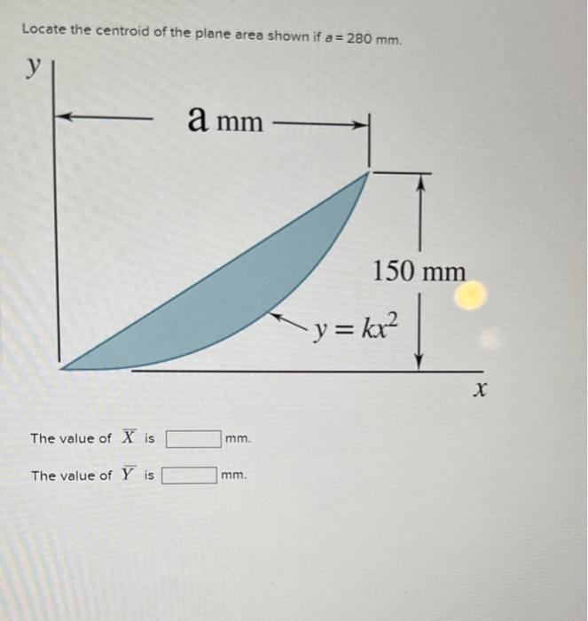 Solved Locate the centroid of the plane area shown if a=280 | Chegg.com