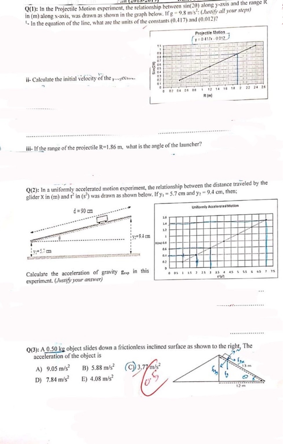 Solved Q(1): In the Projectile Motion experiment, the | Chegg.com