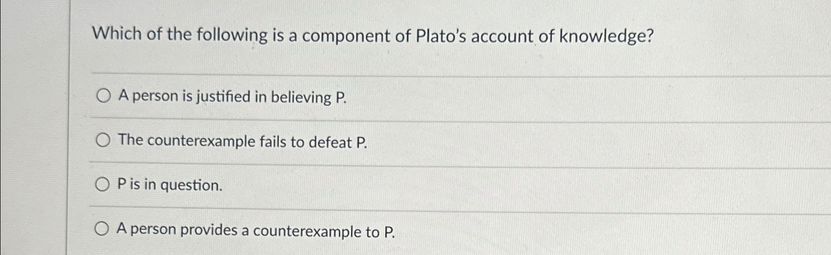 Solved Which of the following is a component of Plato's | Chegg.com