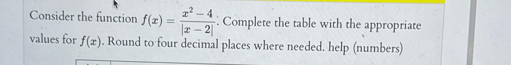 Solved Consider the function f(x)=x2-4|x-2|. ﻿Complete the | Chegg.com
