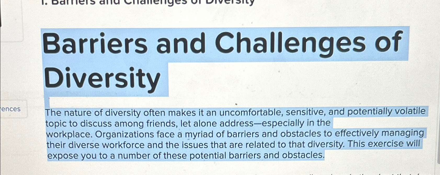 Solved Barriers and Challenges of DiversityThe nature of | Chegg.com