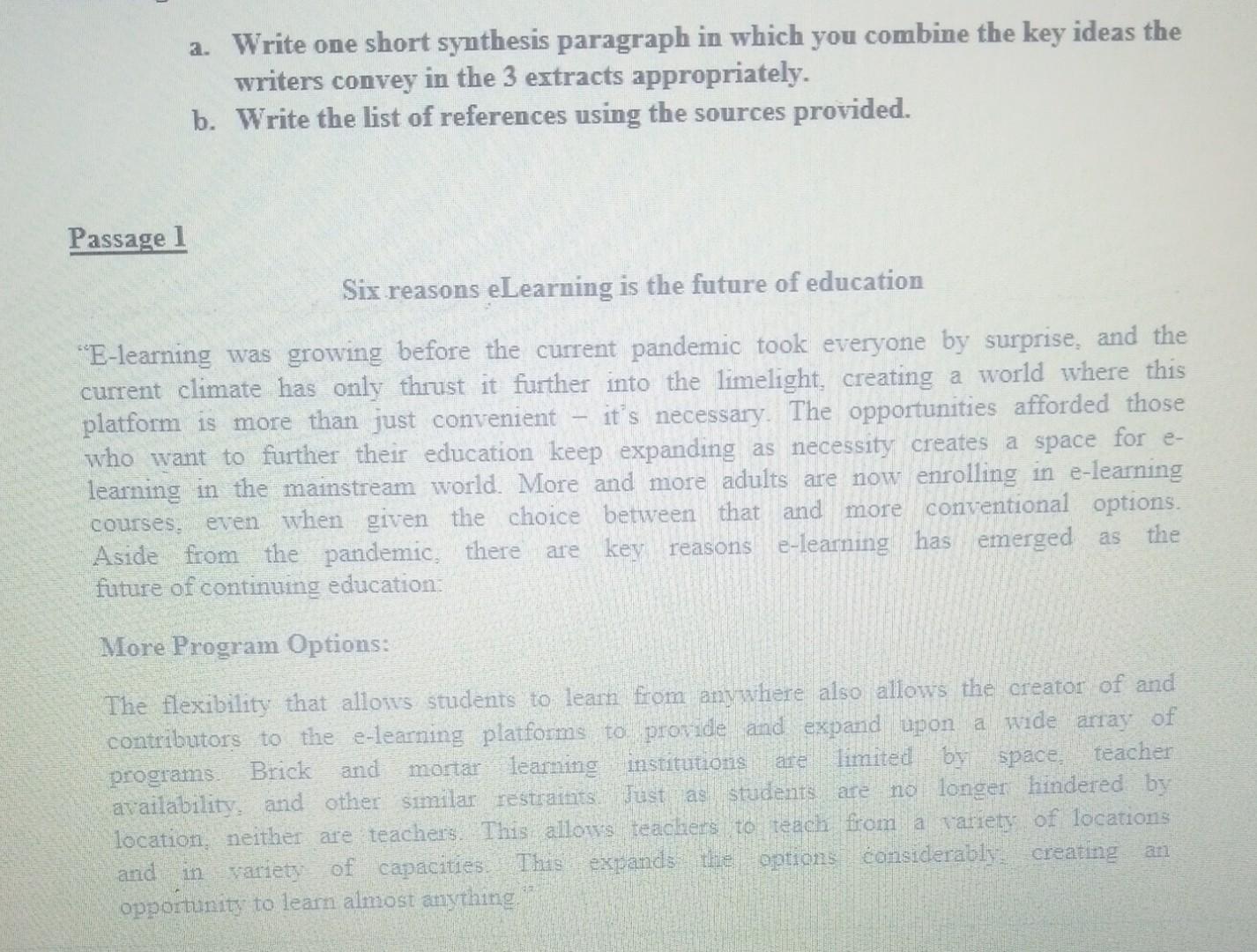 Solved a. Write one short synthesis paragraph in which you | Chegg.com