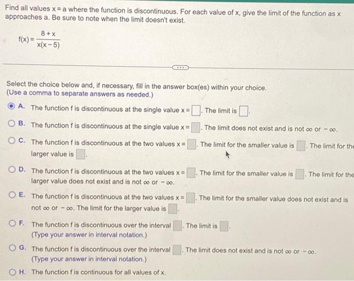 Solved Find All Values Xa Where The Function Is 