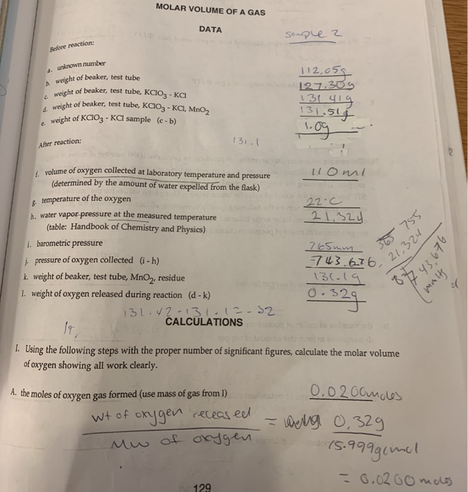 Solved Question: Molar Volume of a Gashow do I so the volume | Chegg.com