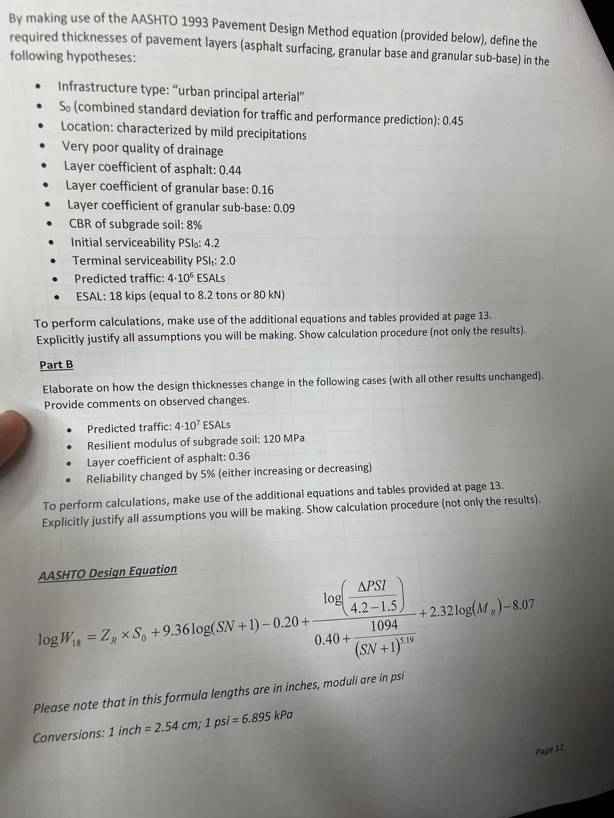 Solved By making use of the AASHTO 1993 ﻿Pavement Design | Chegg.com