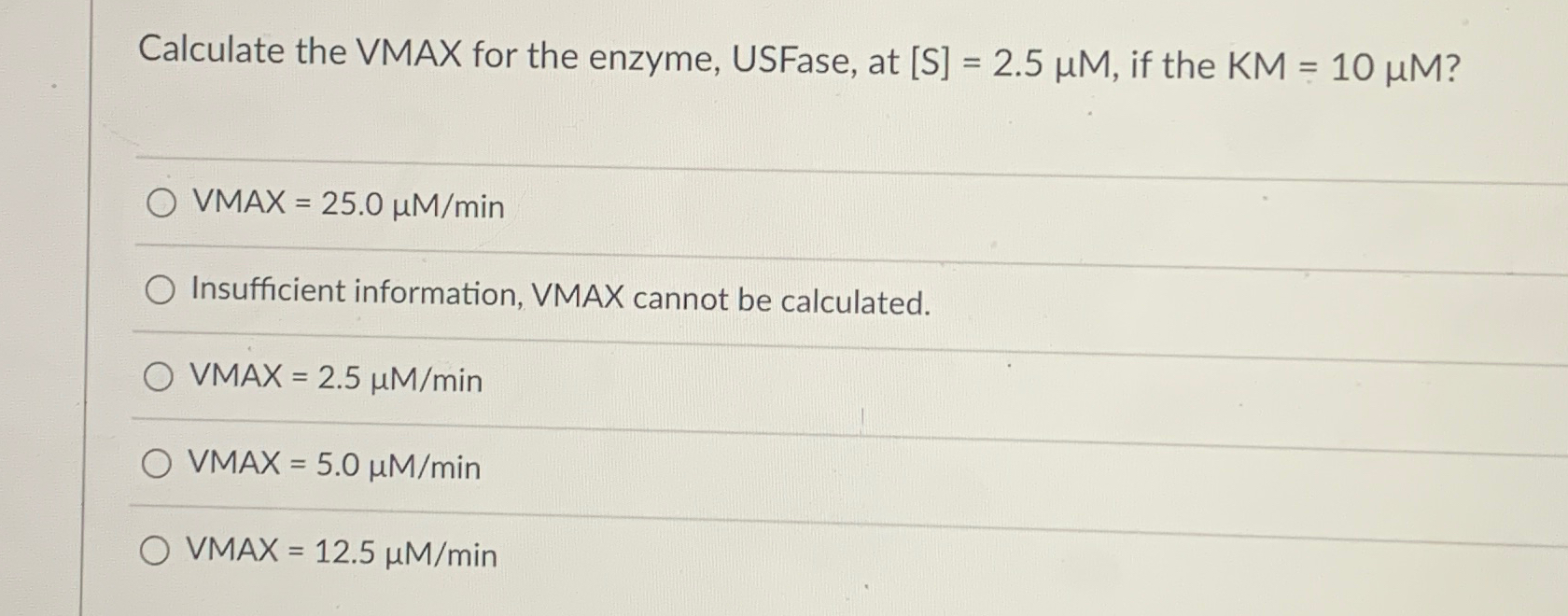 Solved Calculate the VMAX for the enzyme, USFase, at | Chegg.com