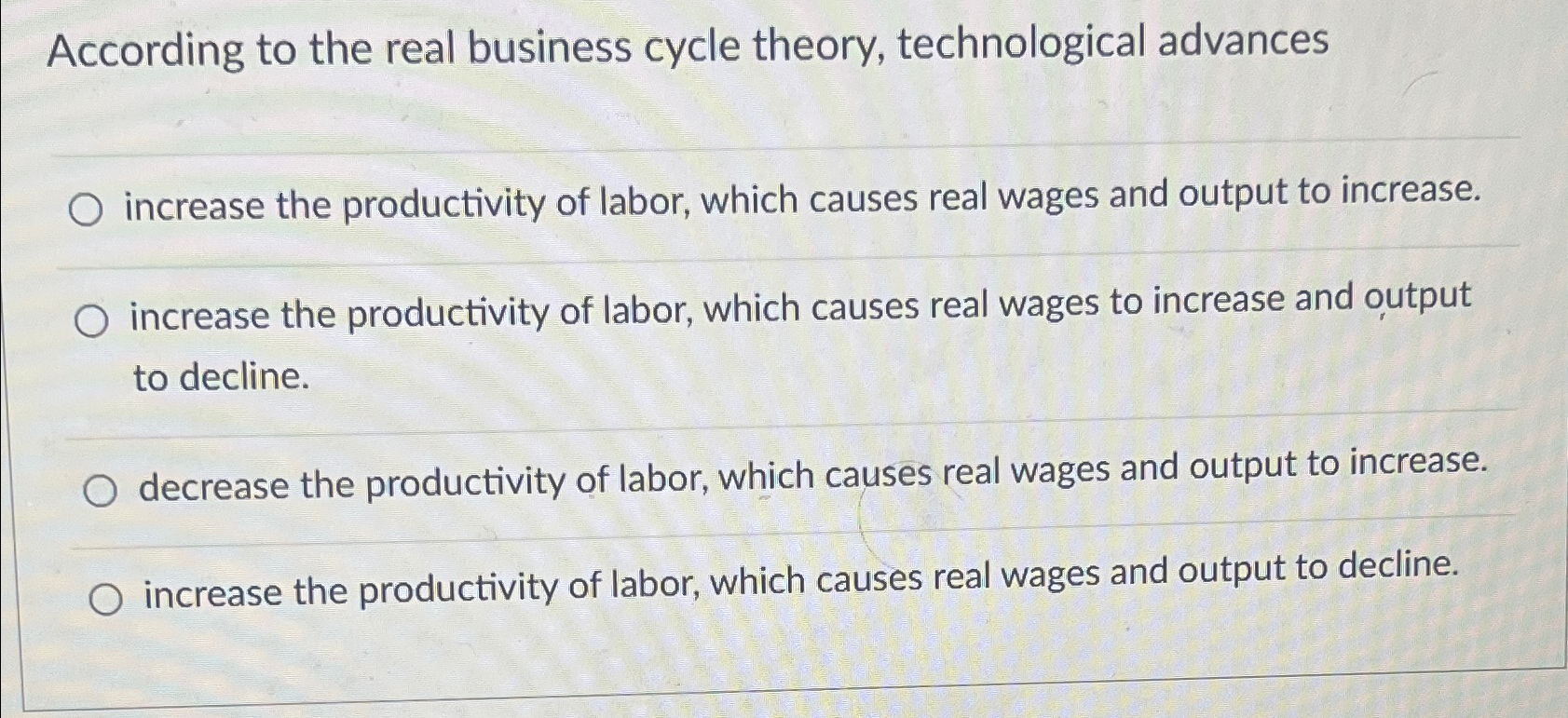 Solved According to the real business cycle theory, | Chegg.com
