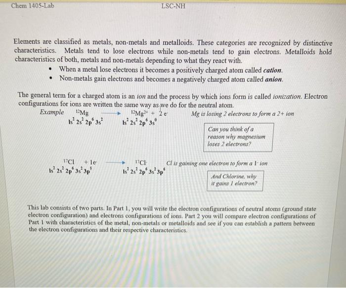 Solved Chem 140S-Lab Electron Configuration Learning | Chegg.com