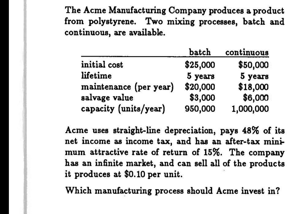 Solved The Acme Manufacturing Company produces a product | Chegg.com