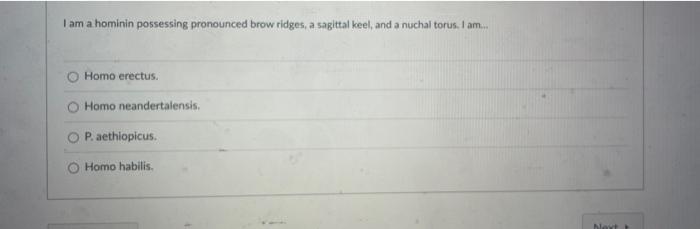 I am a hominin possessing pronounced brow ridges, a | Chegg.com