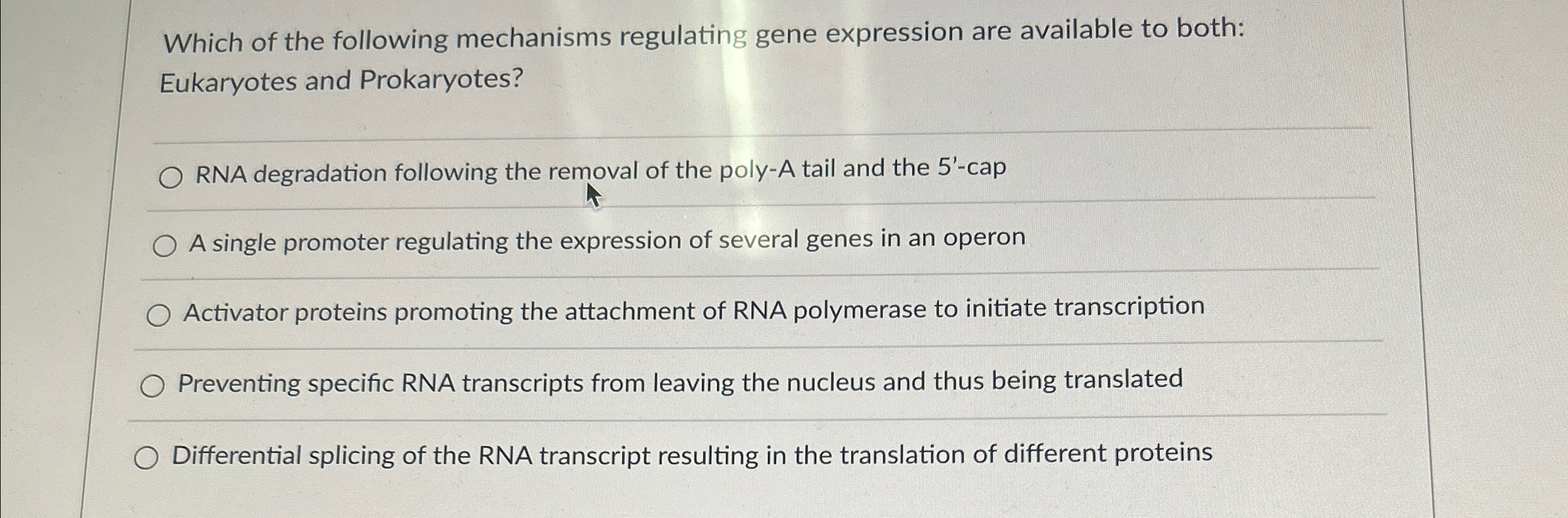 Solved Which of the following mechanisms regulating gene | Chegg.com