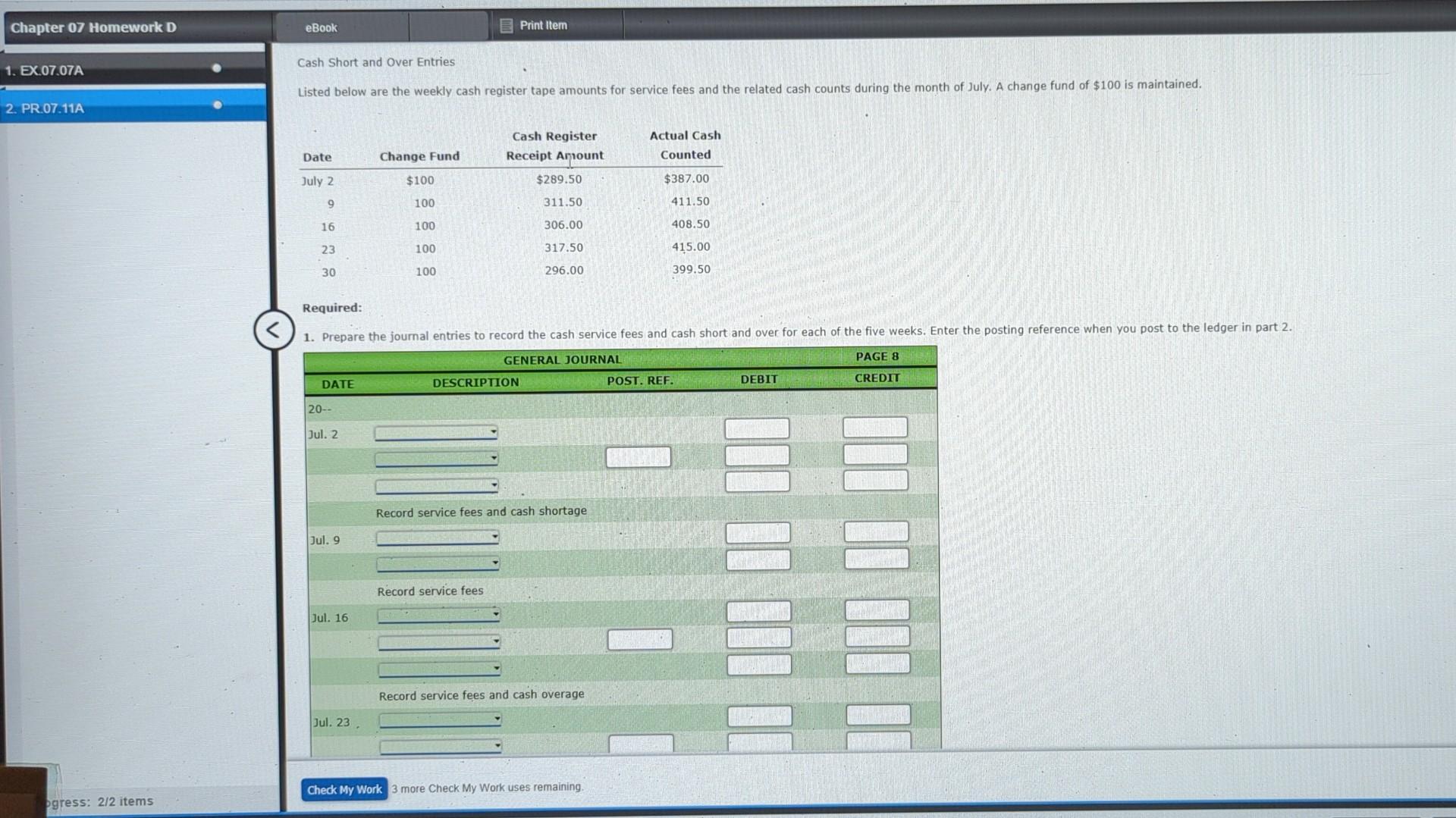 Solved Cash Short and Over Entries Listed below are the | Chegg.com