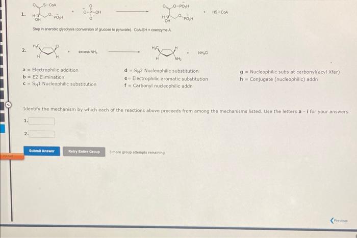 Solved 1. + HO−−CH3 2. a = Electrophilic addition d =SN2 | Chegg.com