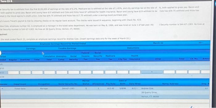 mpioyete Esmings nectord Reguired:I Gecurity number | Chegg.com