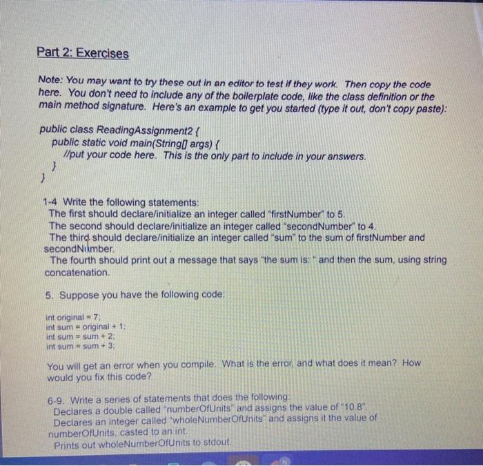 Solved Part 2: Exercises Note: You may want to try these out | Chegg.com