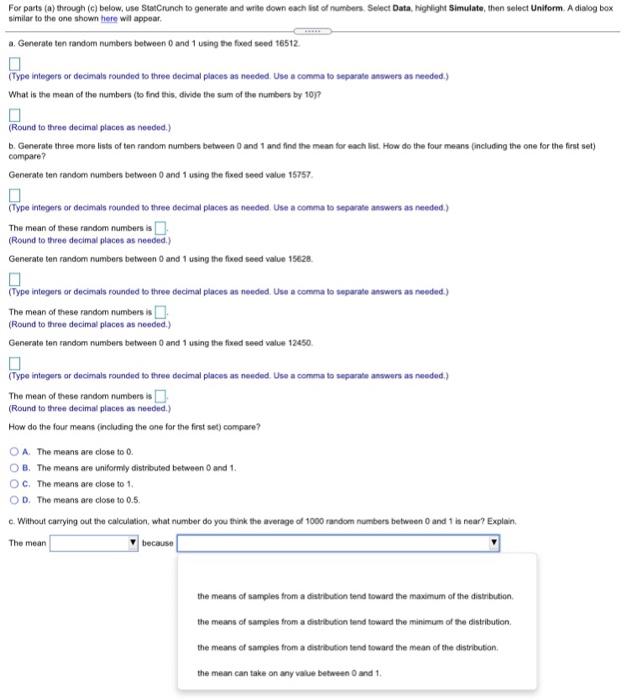 Solved For parts () through C) below. use StatCrunch to | Chegg.com