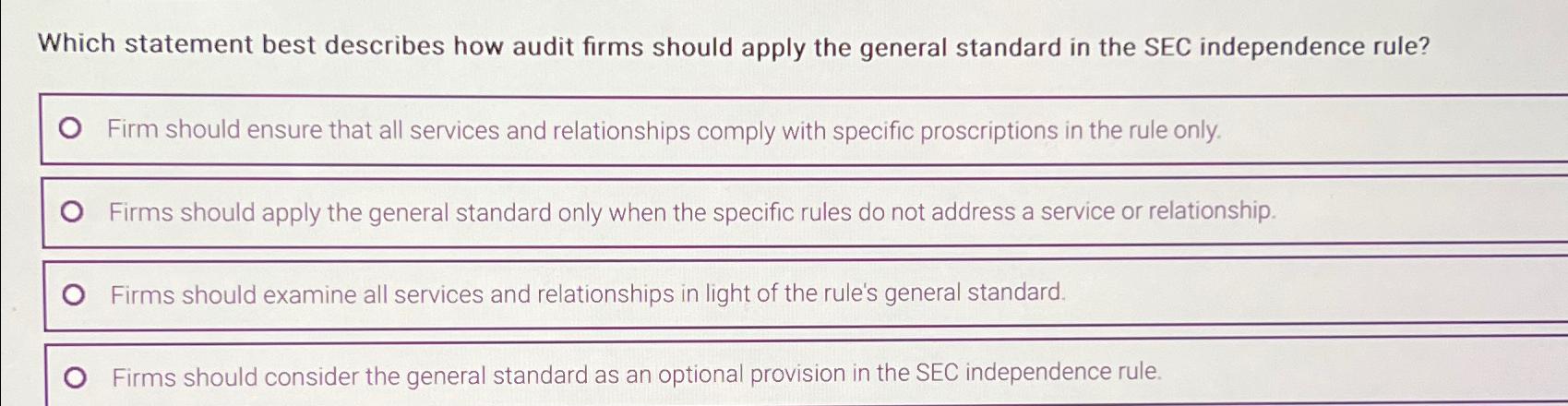 Solved Which statement best describes how audit firms should | Chegg.com