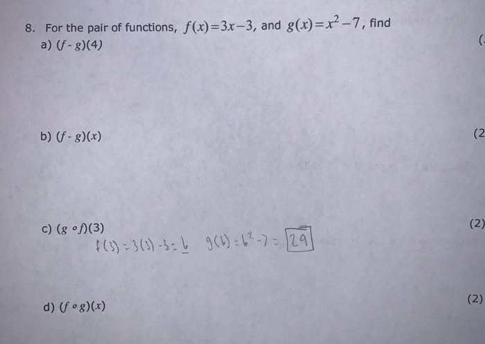 Solved 8. For the pair of functions, f(x)=3x-3, and | Chegg.com