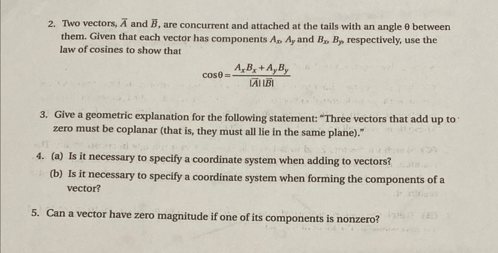 Solved Two Vectors Vec A ﻿and Vec B ﻿are Concurrent And
