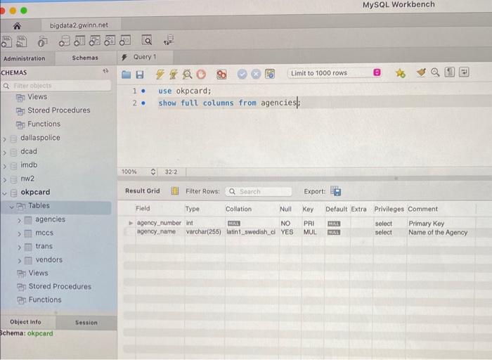 Solved MySQL WorkbenchMySQL Workbench ๙ bigdata2 givinn.net | Chegg.com