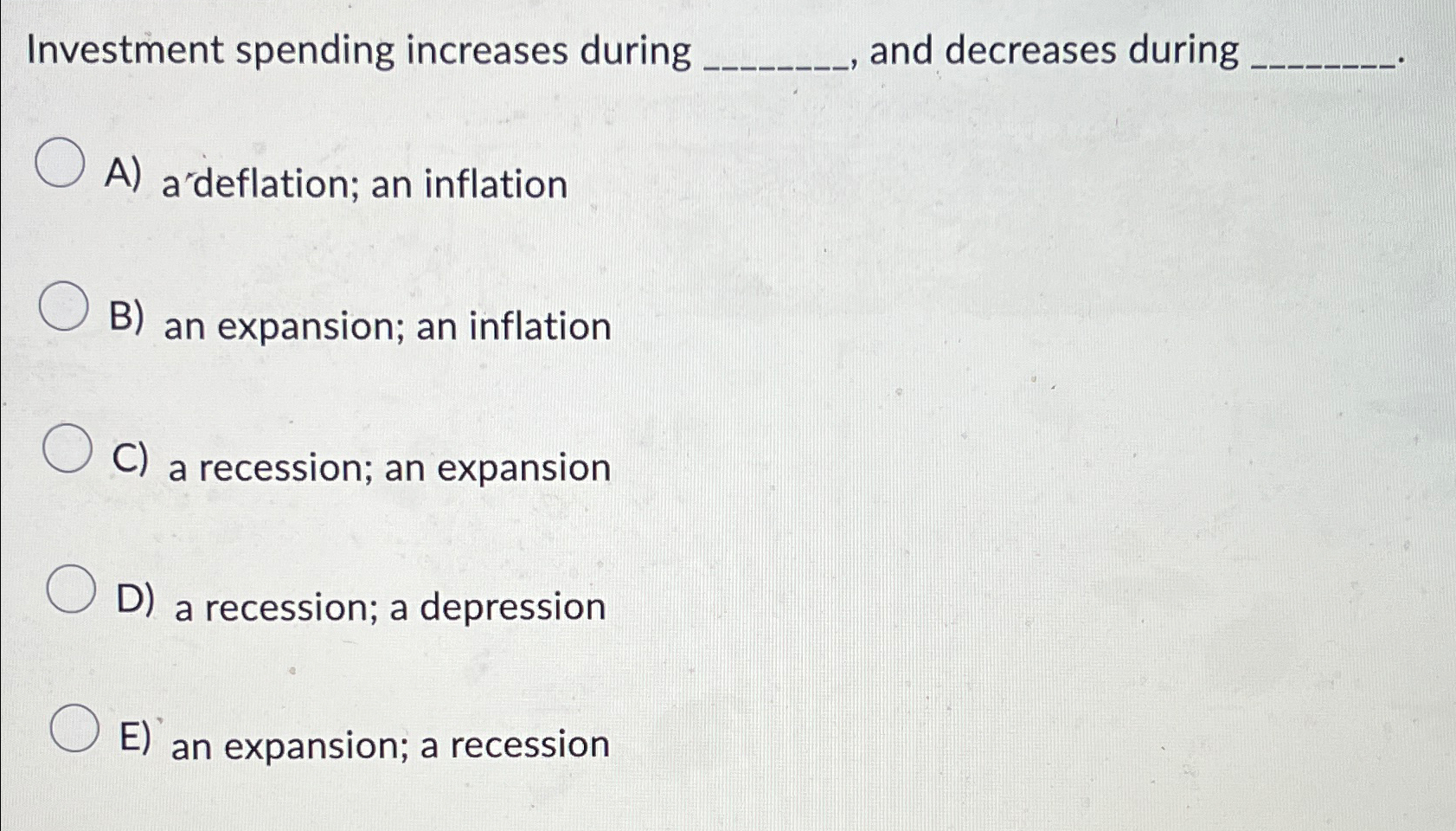 Solved Investment spending increases during and decreases | Chegg.com