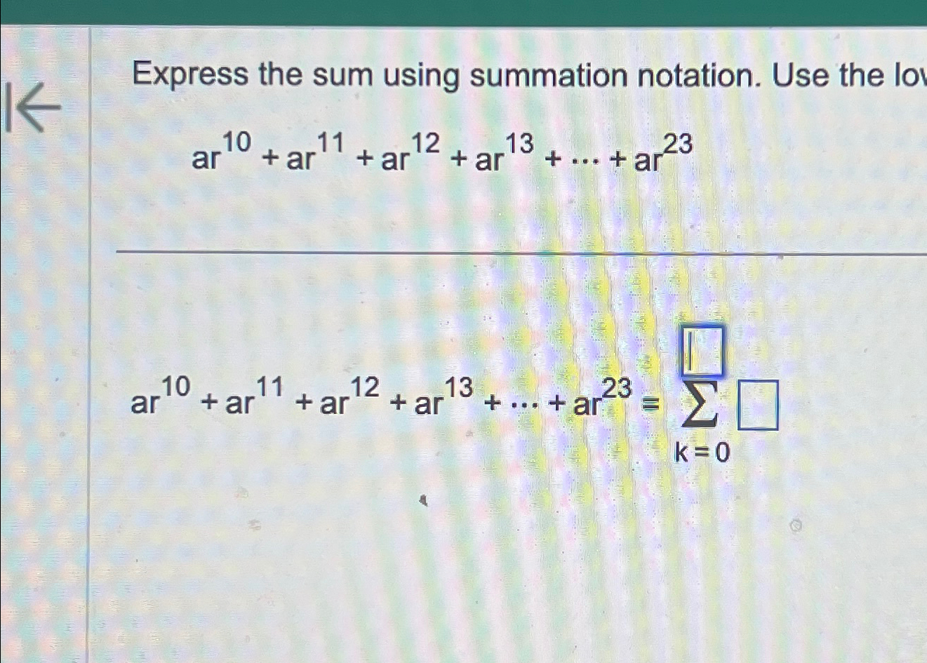 Solved Express the sum using summation notation. Use the | Chegg.com