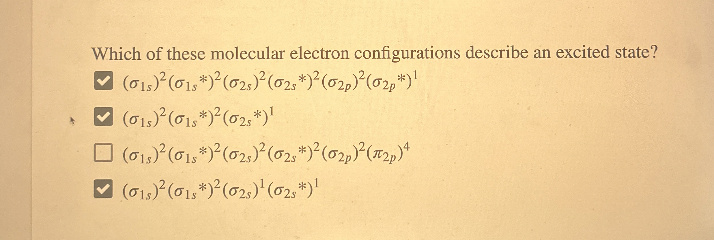 Solved Which of these molecular electron configurations | Chegg.com