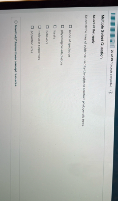 Solved 20 ﻿of 29 ﻿Concepts completedMultiple Select | Chegg.com