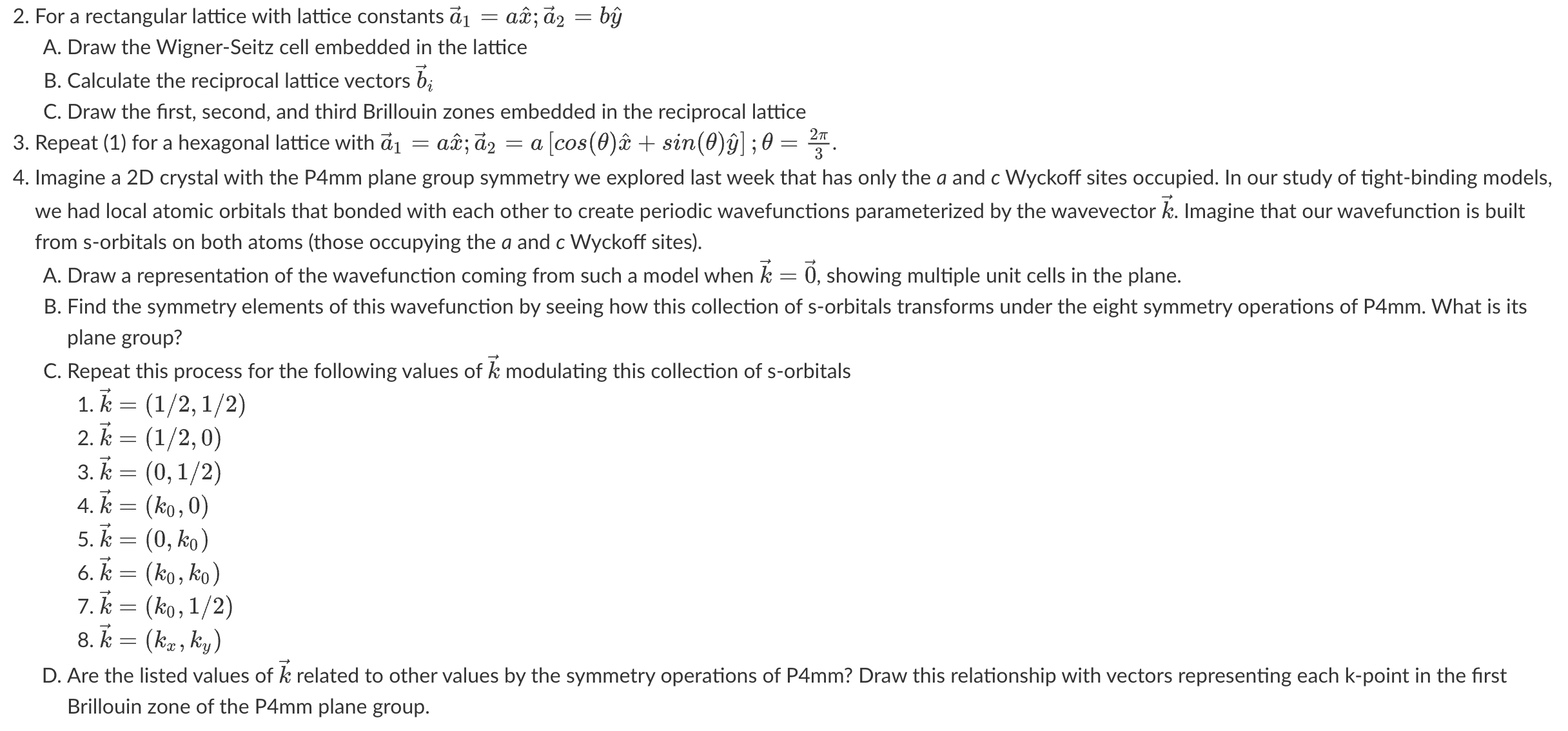 Solved For a rectangular lattice with lattice constants | Chegg.com